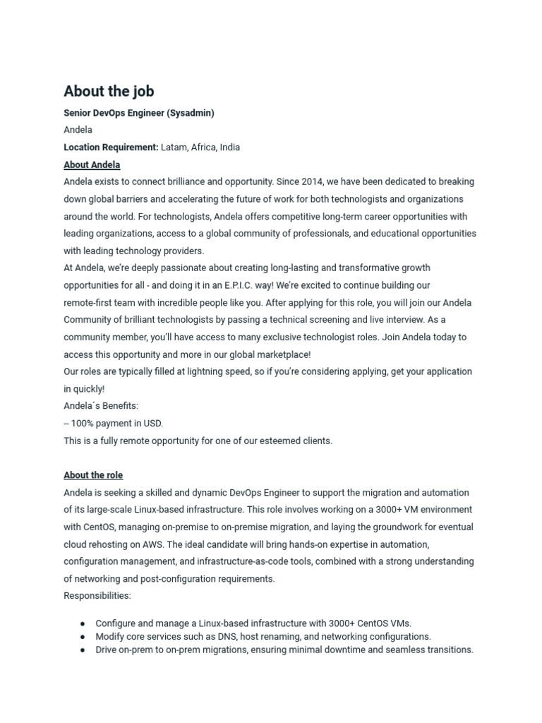 Senior DevOps Engineer (Sysadmin) - Job Description | PDF | Cloud Computing | Employment