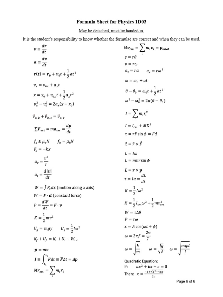 Formula Sheet | PDF