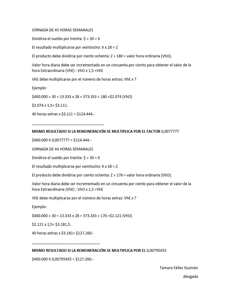 Horas Extras Cã¡lculo | PDF
