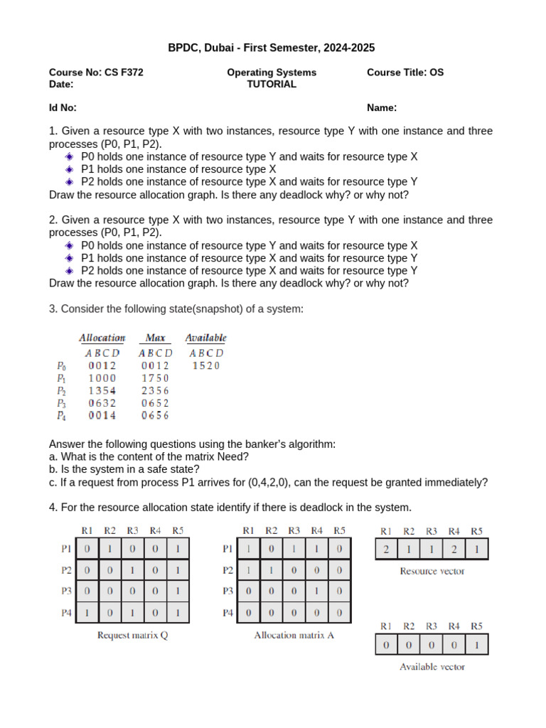 OS Tutorial 5 Ques | PDF