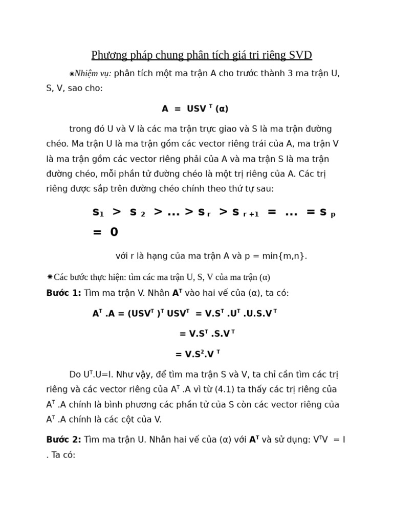 Phương pháp chung phân tích giá trị riêng SVD | PDF