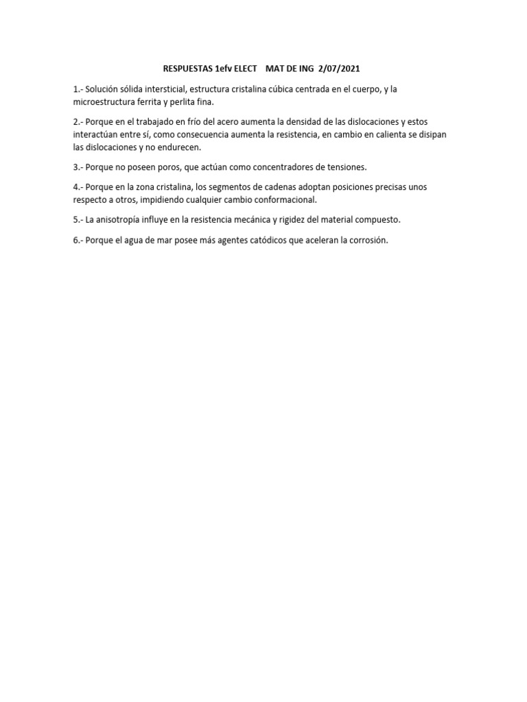Respuestas sobre Materiales de Ingeniería | PDF