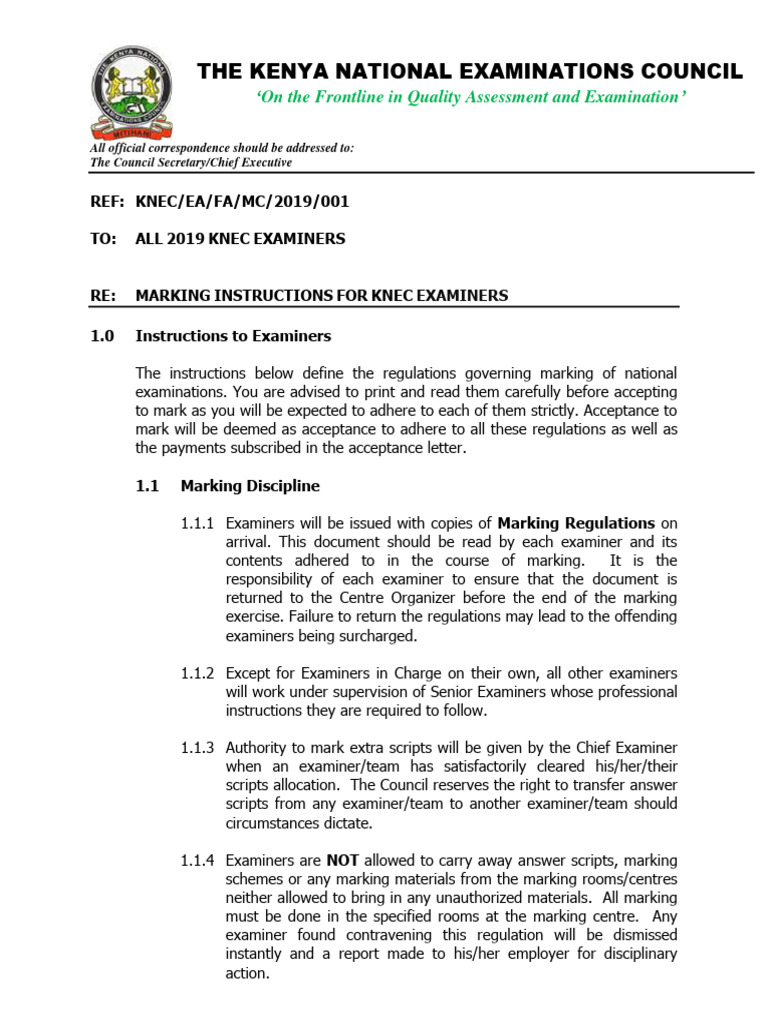 2019 Marking Instructions Revised | PDF