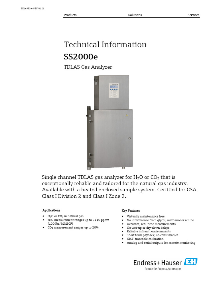 SS2000e TDLAS Gas Analyzer Overview | PDF | Carbon Dioxide