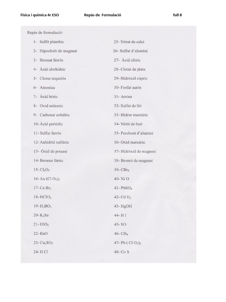 Fulls Repàs Formulació | PDF