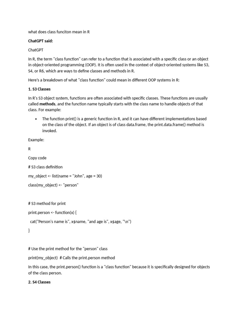 what does class funciton mean in R | PDF | Class (Computer Programming ...