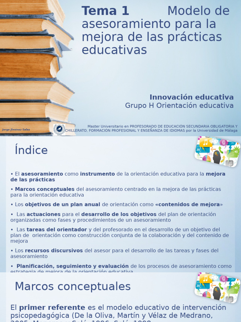 Tema 1 Modelo Asesoramiento para Mejora Práctica Educativa | PDF | Enseñando | Aprendizaje