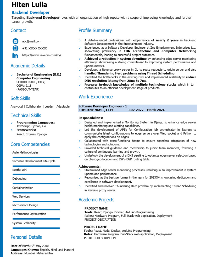 Resume-Template | PDF | Computer Architecture | Software Engineering