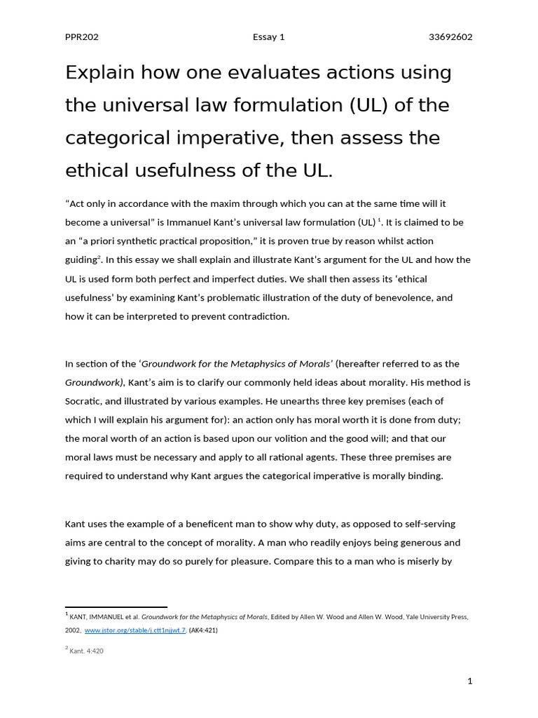 Explain How One Evaluates Actions Using The The Universal Law ...