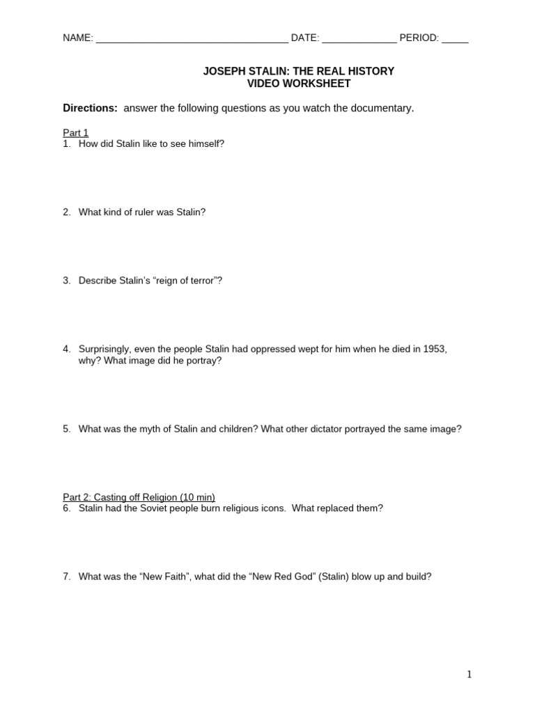 Stalin Video Worksheet Part One Answers | PDF