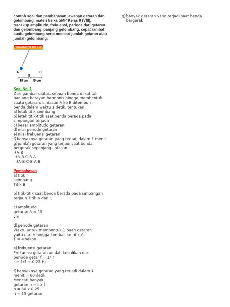 Contoh Soal Dan Pembahasan Jawaban Getaran Dan Gelombang | PDF
