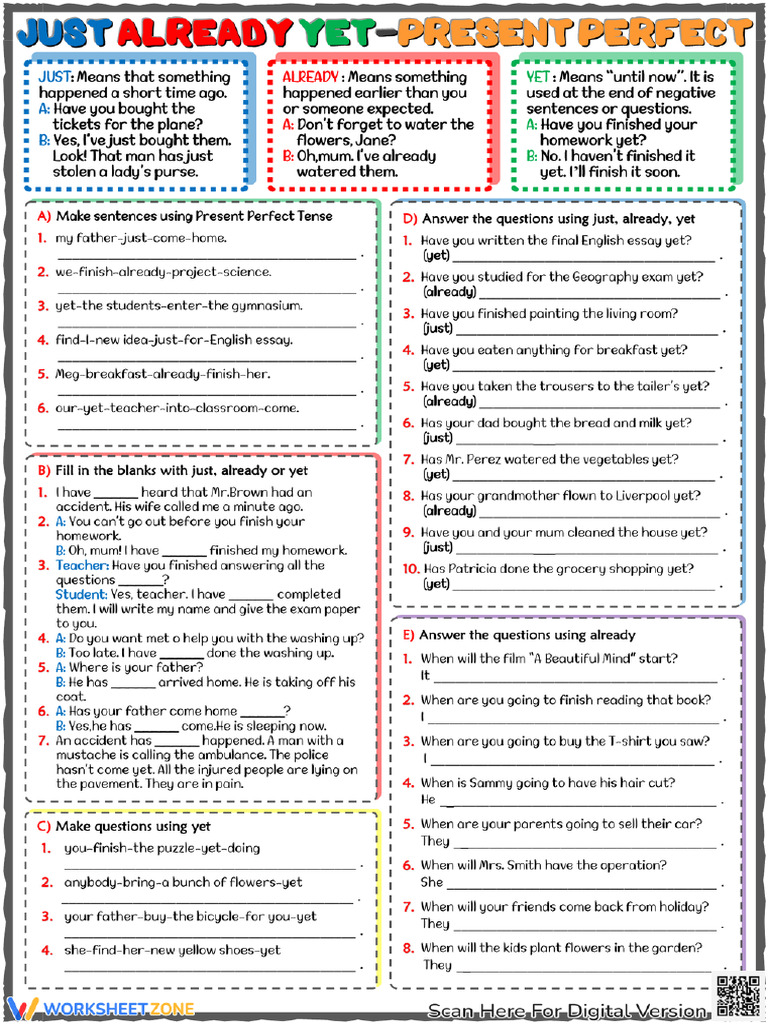 Just Already Yet ESL Grammar Exercises Worksheet | PDF