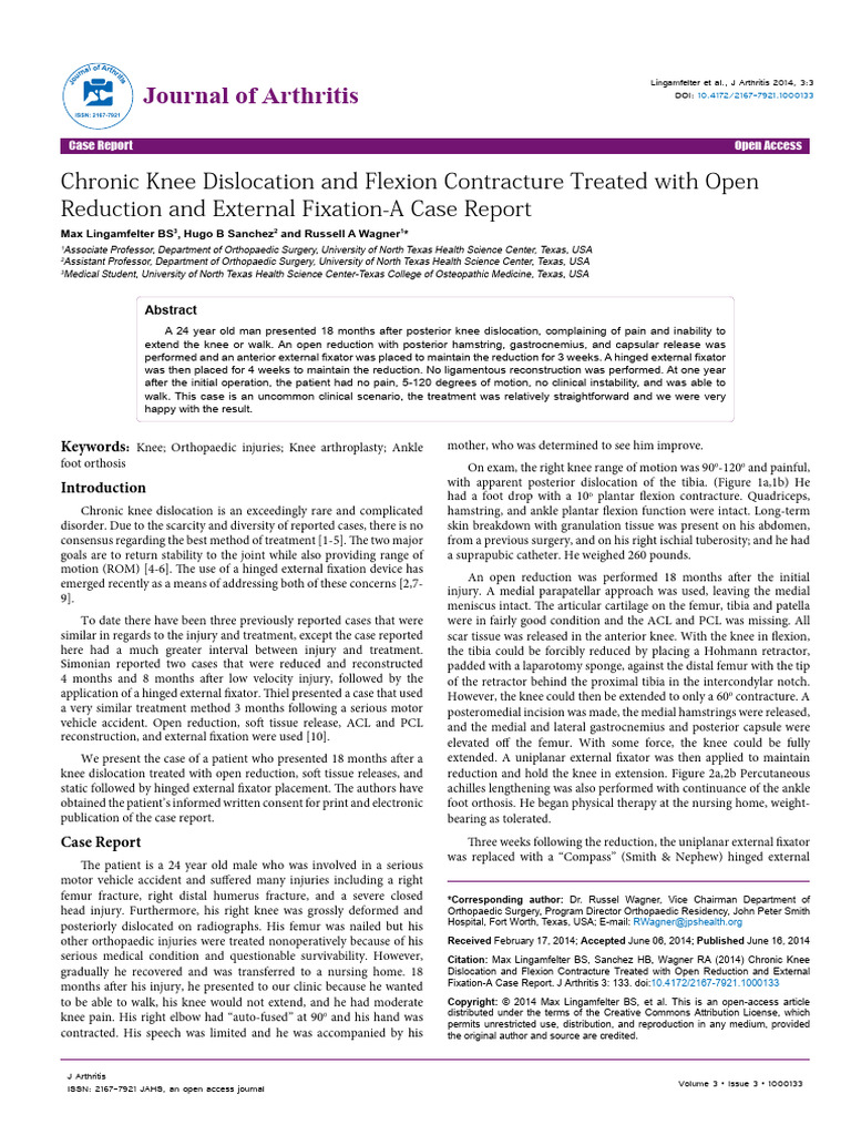 Chronic Knee Dislocation and Flexion Contracture Treated With Open ...