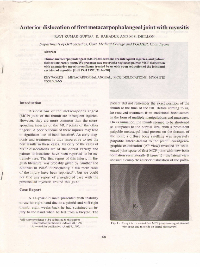 Anterior MCP Joint Dislocation Case Study | PDF | Thumb | Hand