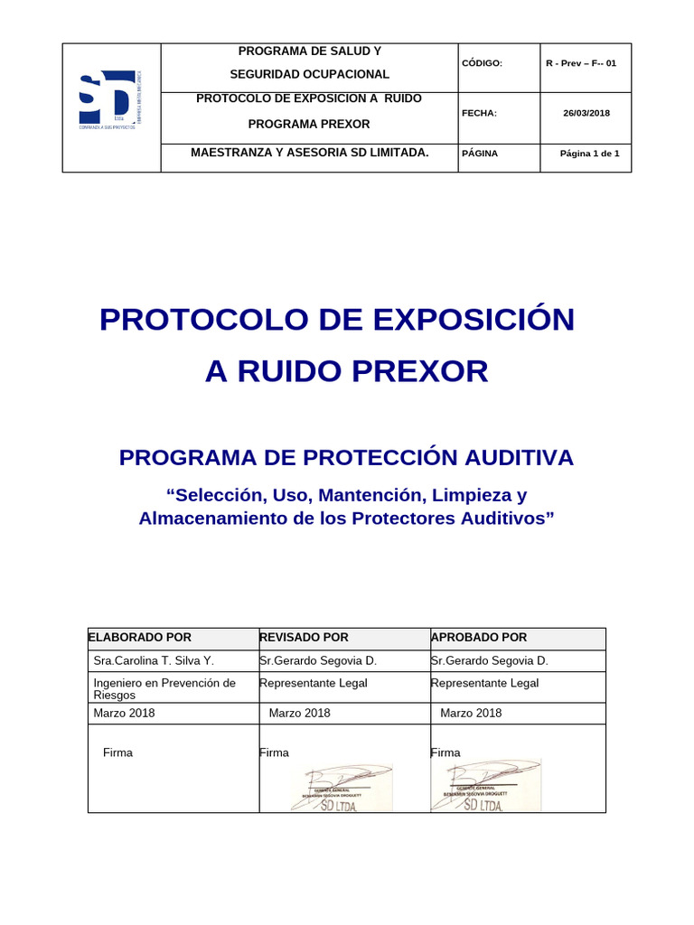 Protocolo de Protección Auditiva PREXOR | PDF | ruido | Seguridad y ...