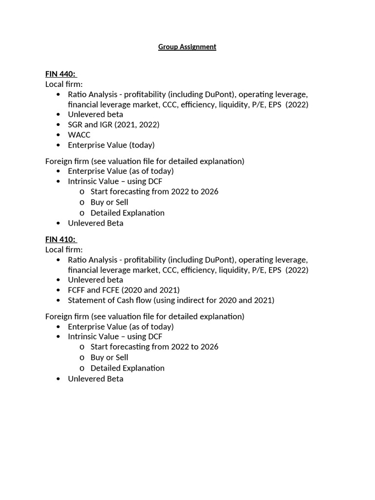 Group Assignment Guideline | PDF | Cost Of Capital | Valuation (Finance)