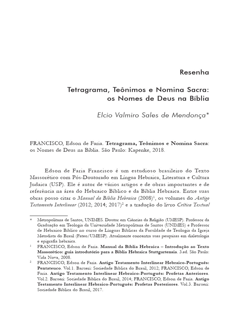 Resenha Tetragrama Teonimos e Nomina Sac | PDF | YHWH | Bíblia