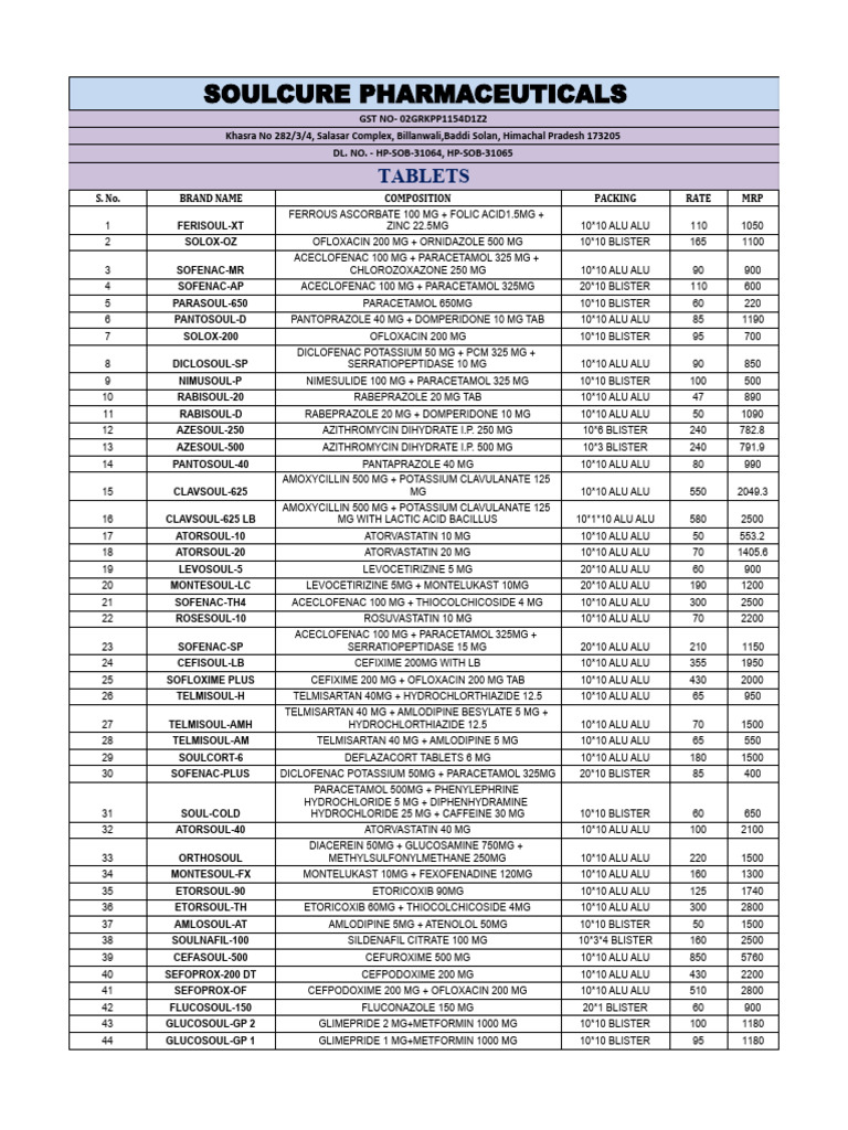 price list soulcure | PDF | Drugs | Pharmacology