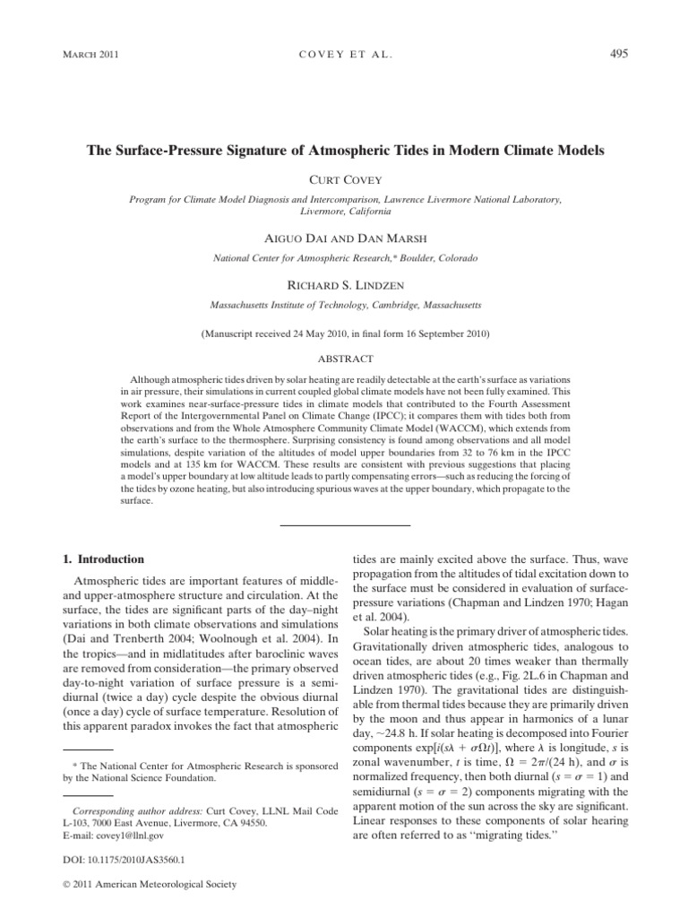 Atmospheric Tides in Climate Models | PDF | General Circulation Model ...