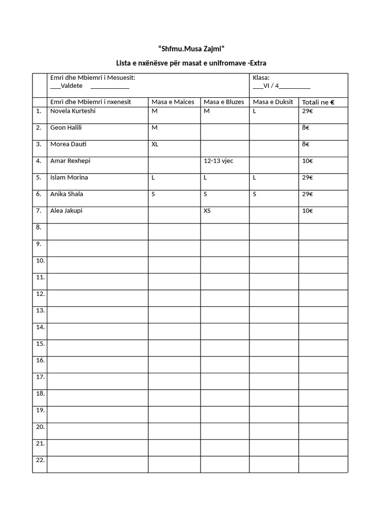 Uniformat Per Nxenes Lista 2024 | PDF