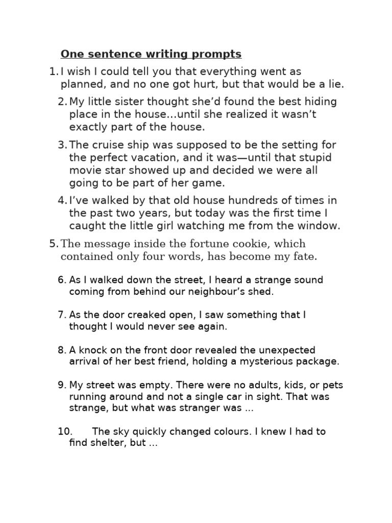 One Sentence Writing Prompts | PDF