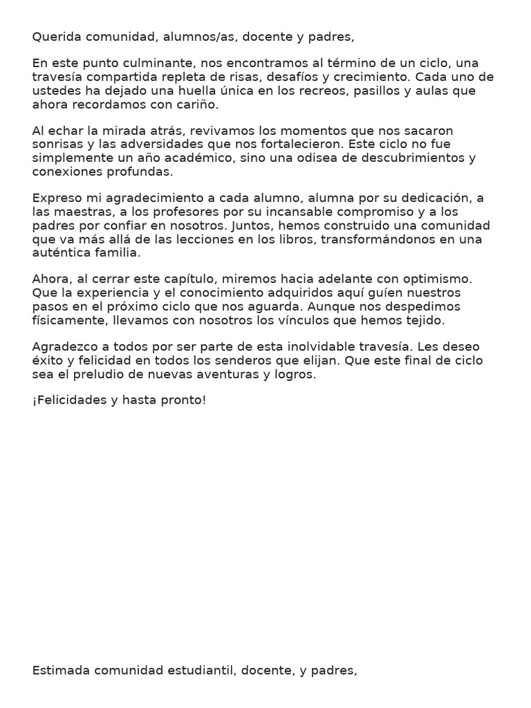 discurso fin de ciclo lectivo 2024 | PDF
