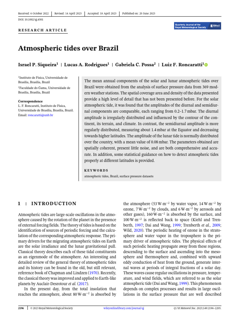 Atmospheric Tides Over Brazil | PDF | Tide | Atmospheric Pressure