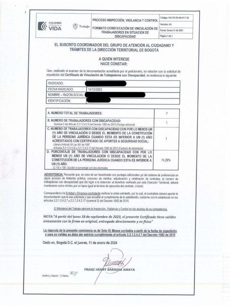 Documentos Certificado Discapacidad | PDF