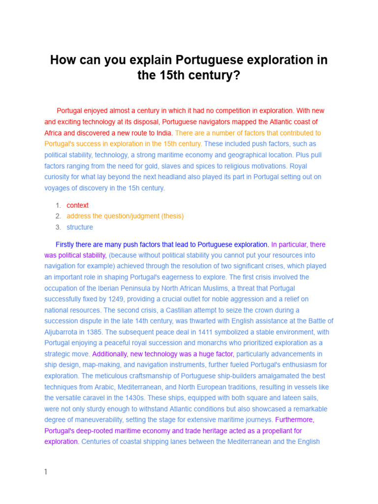 Factors Driving 15th Century Portuguese Exploration | PDF | Portugal ...