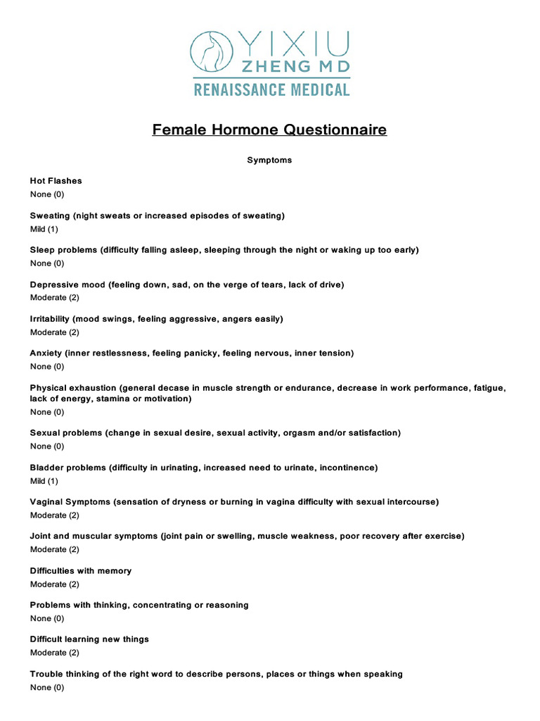 Female Hormone Questionnaire | PDF