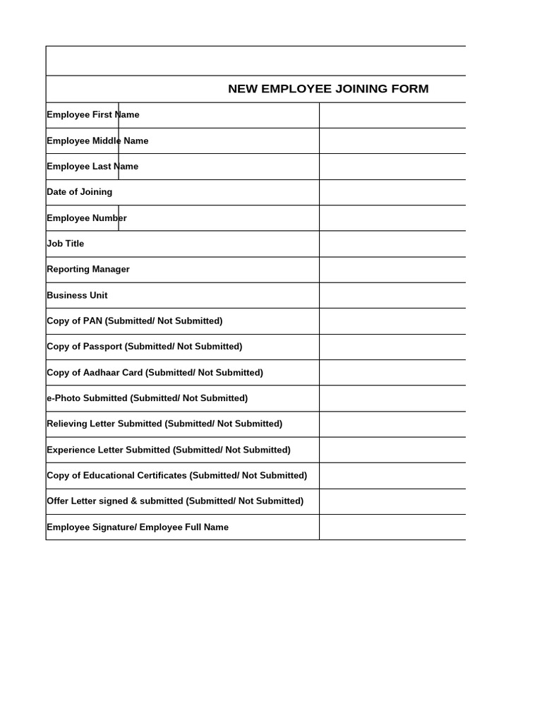 New Employee Joining Form- | PDF