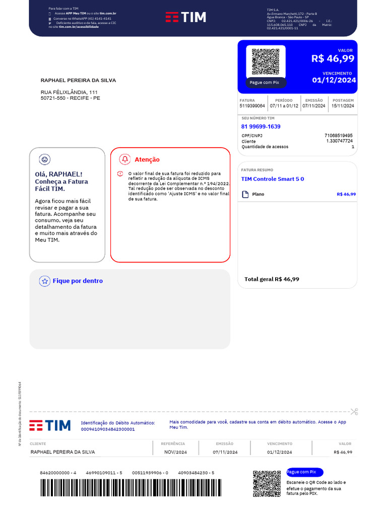 Fatura Tim | PDF