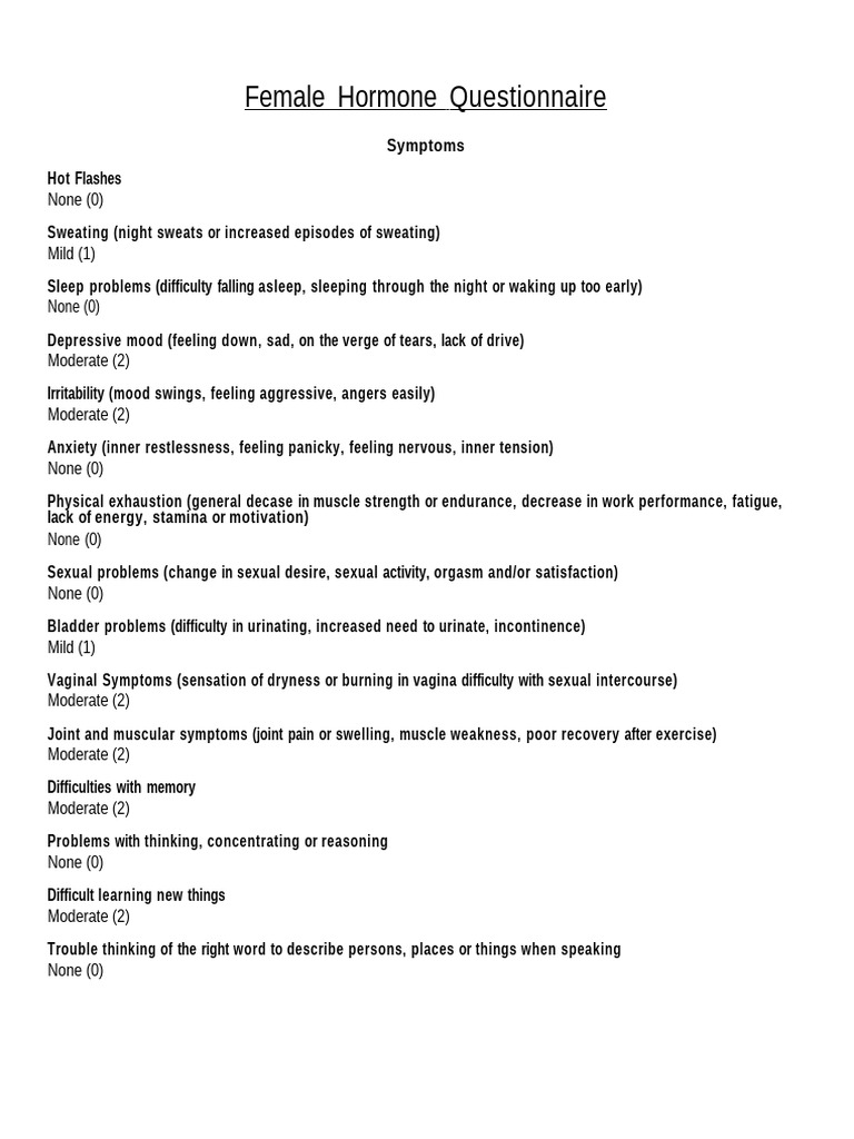 Female Hormone Questionnaire | PDF