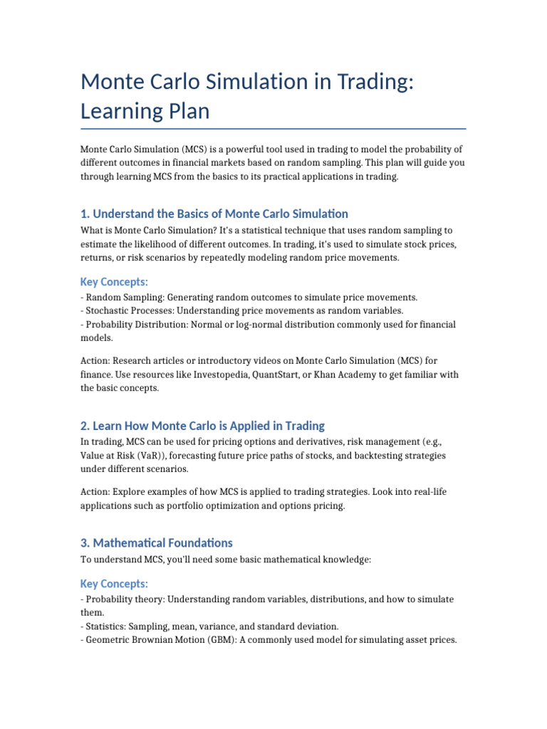 Monte Carlo Simulation in Trading Guide | PDF | Applied Mathematics | Statistical Theory