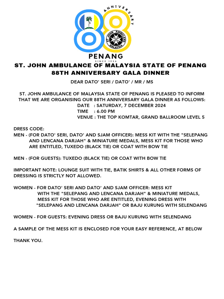 88th Gala Dinner Dress Code | PDF