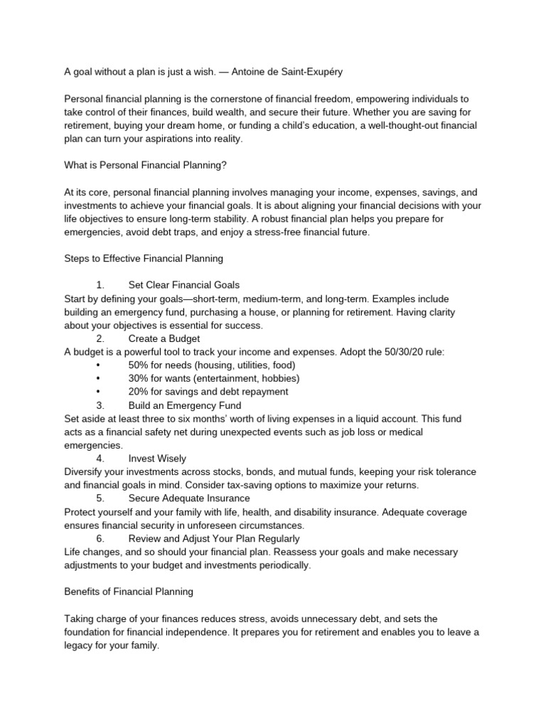 Personal Financial Planning | PDF | Expense | Wealth