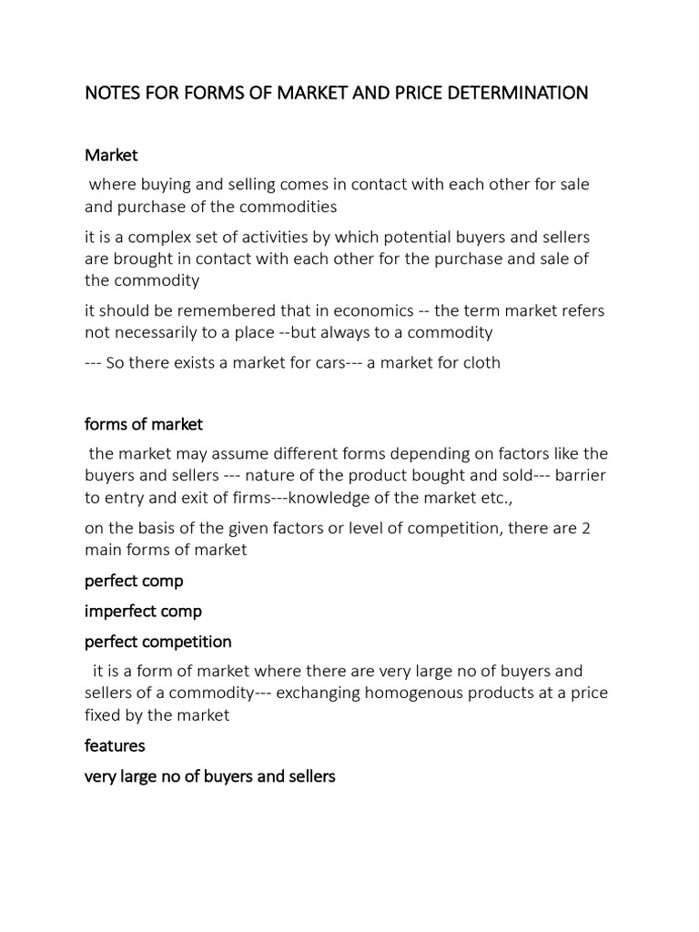 Notes For Forms of Market and Price Determination | PDF | Supply ...