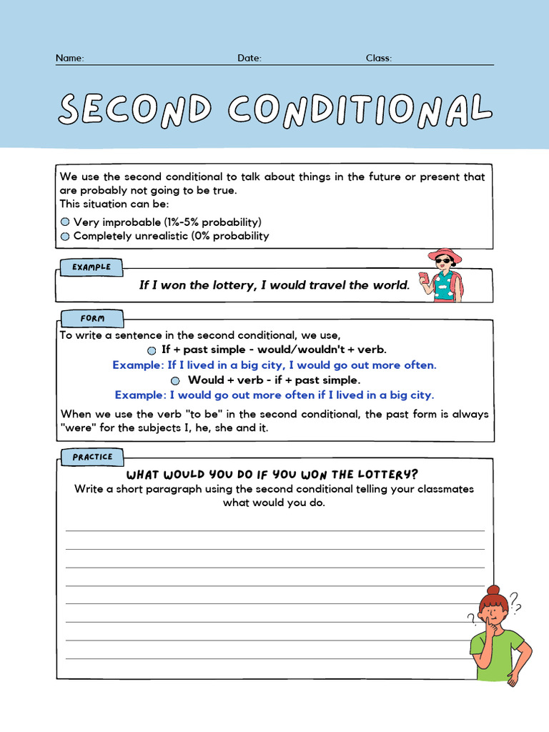 Blue Second Conditional Grammar Worksheet Recurso de EFL | PDF