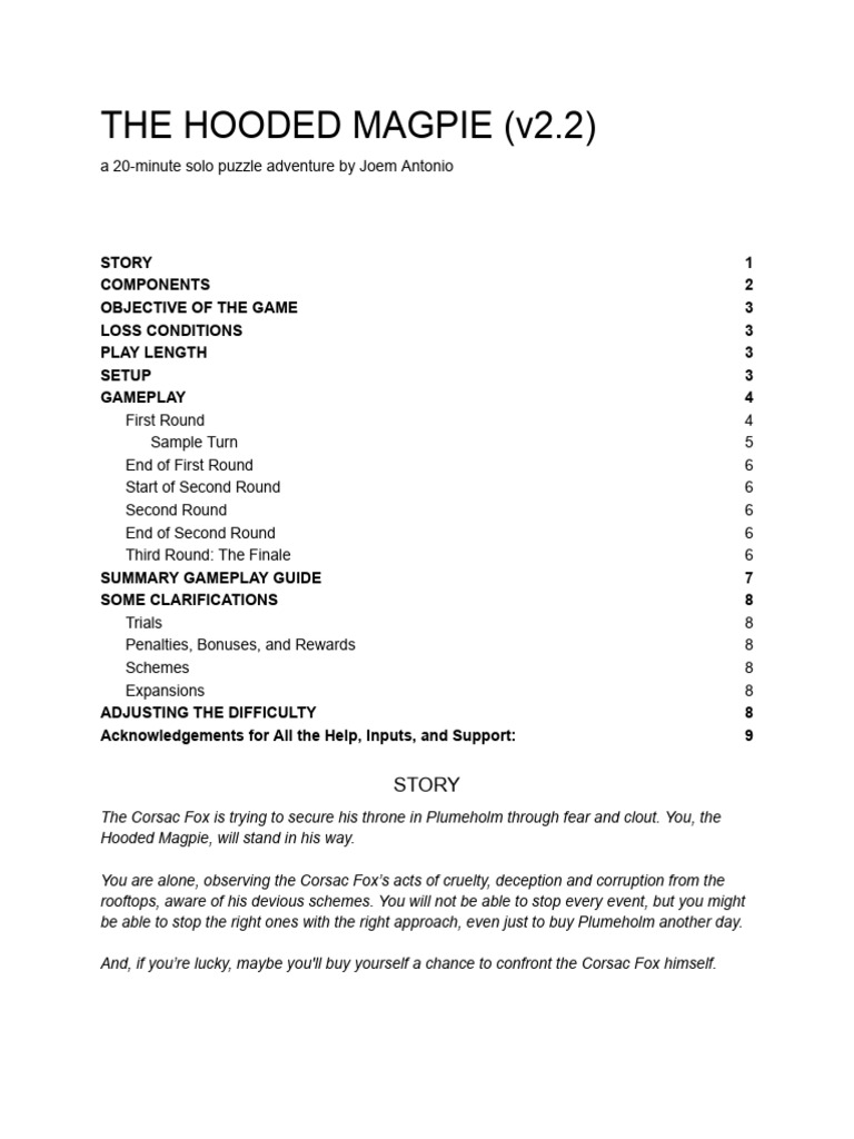 THE HOODED MAGPIE v2.2 Basic Rules | PDF