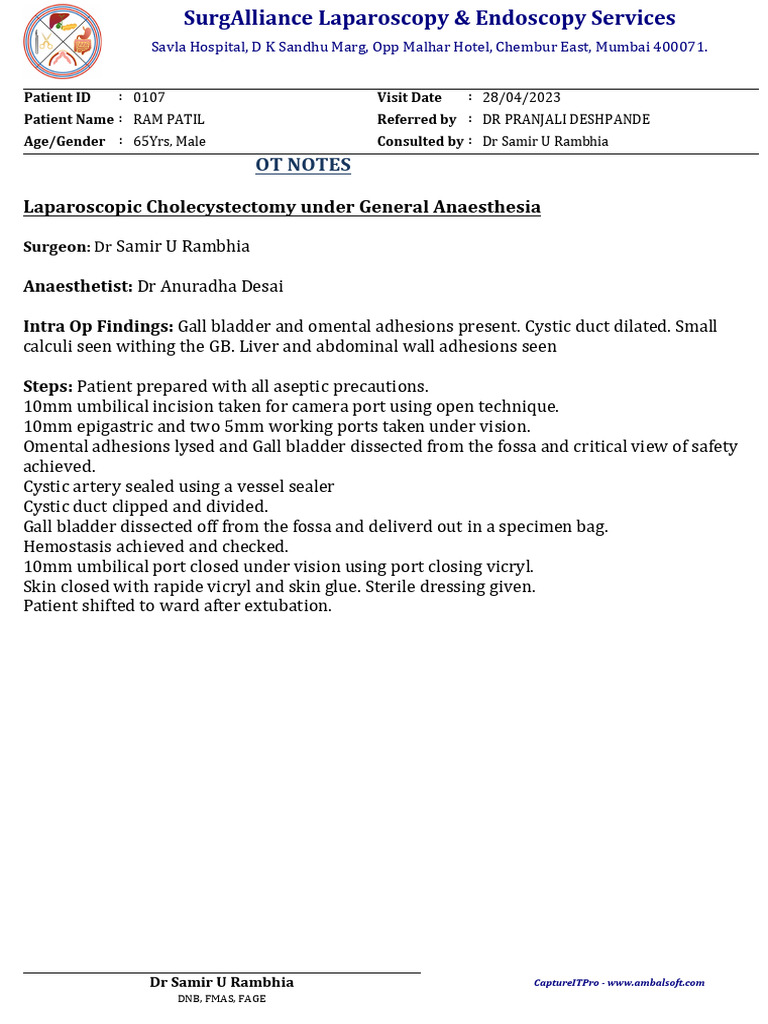 Ram Patil Cholecystectomy | PDF
