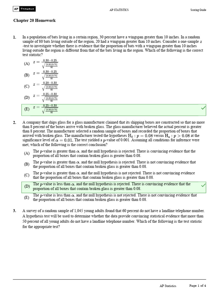 Statistical Tests for Population Proportions | PDF | Statistical ...