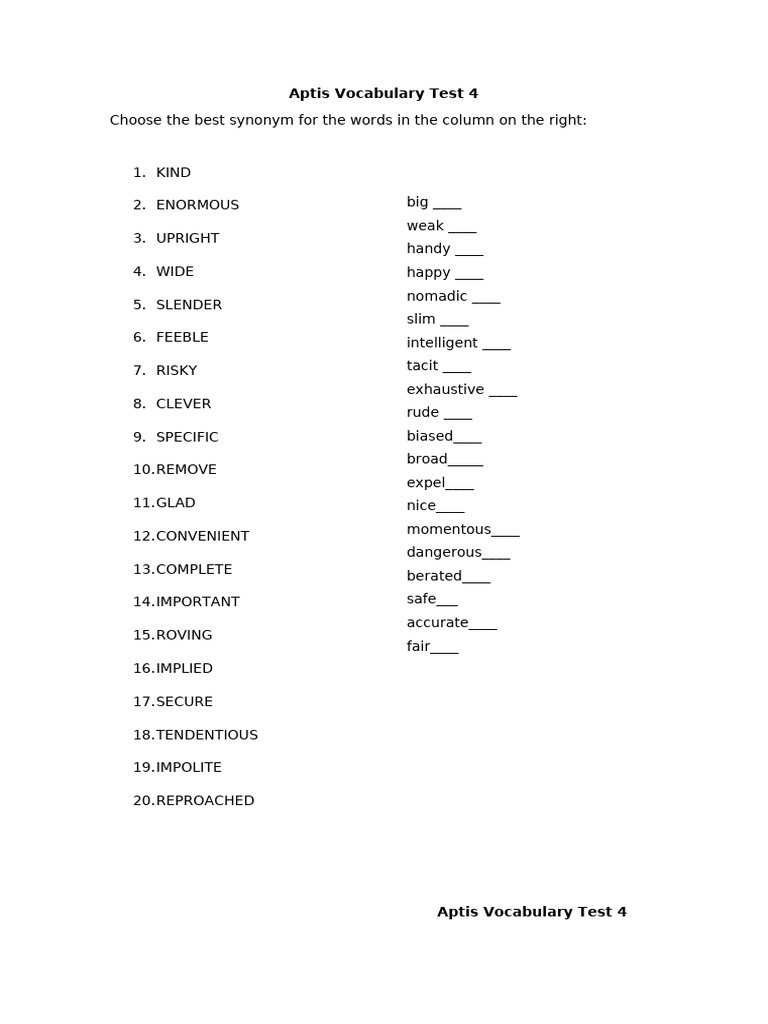 Synonyms Test 4 | PDF | Lexical Semantics | Vocabulary