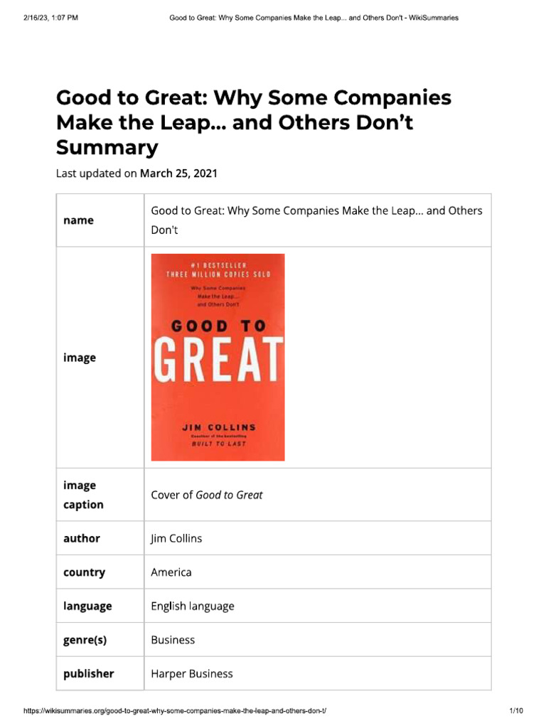 Good To Great Summaries | PDF