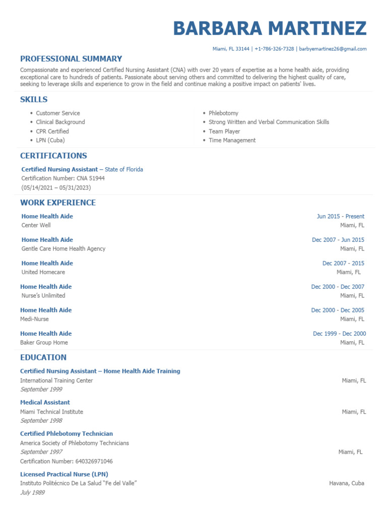 Barbara Martinez - RESUME | PDF | Nursing | Health Care