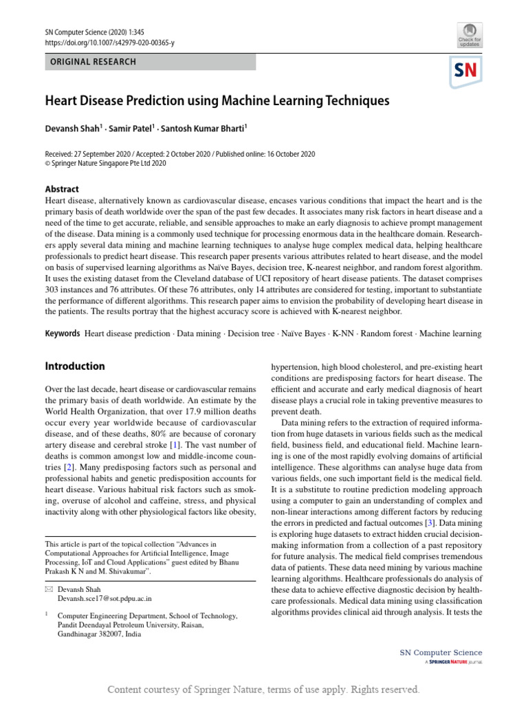 Heart Disease Prediction Using Machine Learning Te | PDF | Machine ...