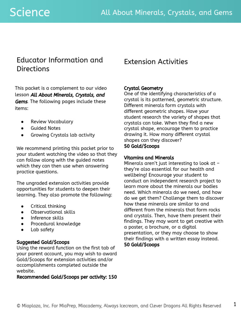 All About Minerals, Crystals, and Gems Student PDF | PDF | Minerals ...
