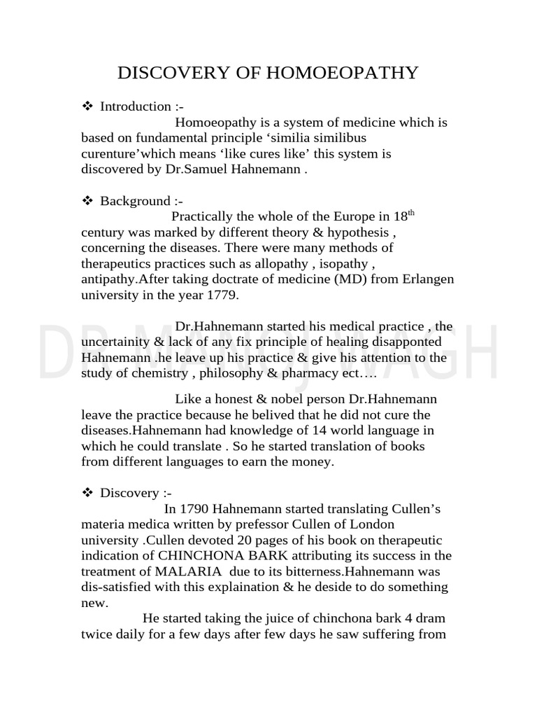 Discovery of Homoeopathy | PDF | Homeopathy | Medicine