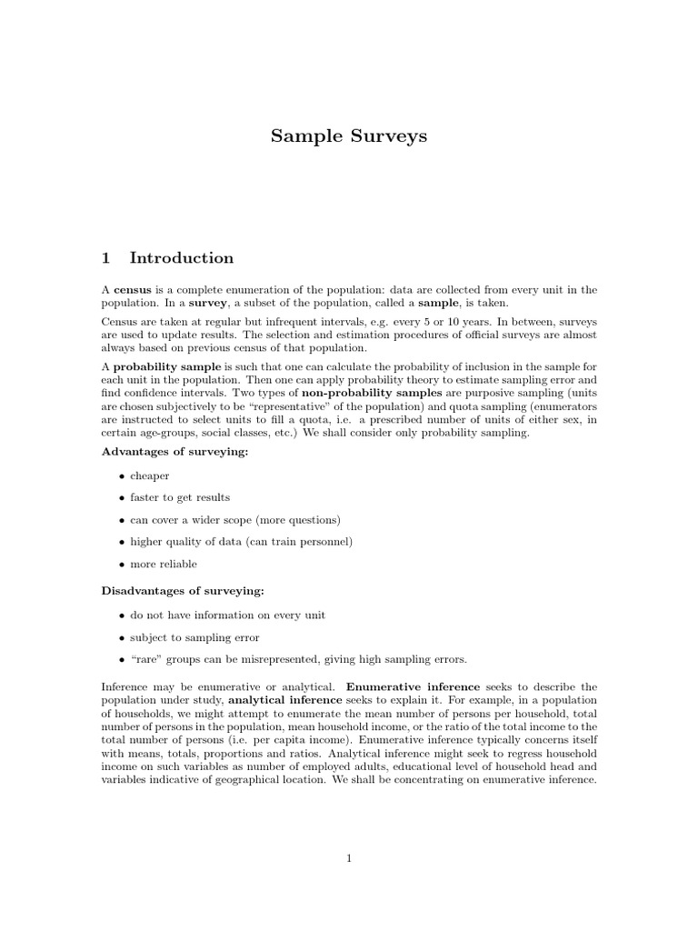 notes on sample survey | PDF | Sampling (Statistics) | Estimator