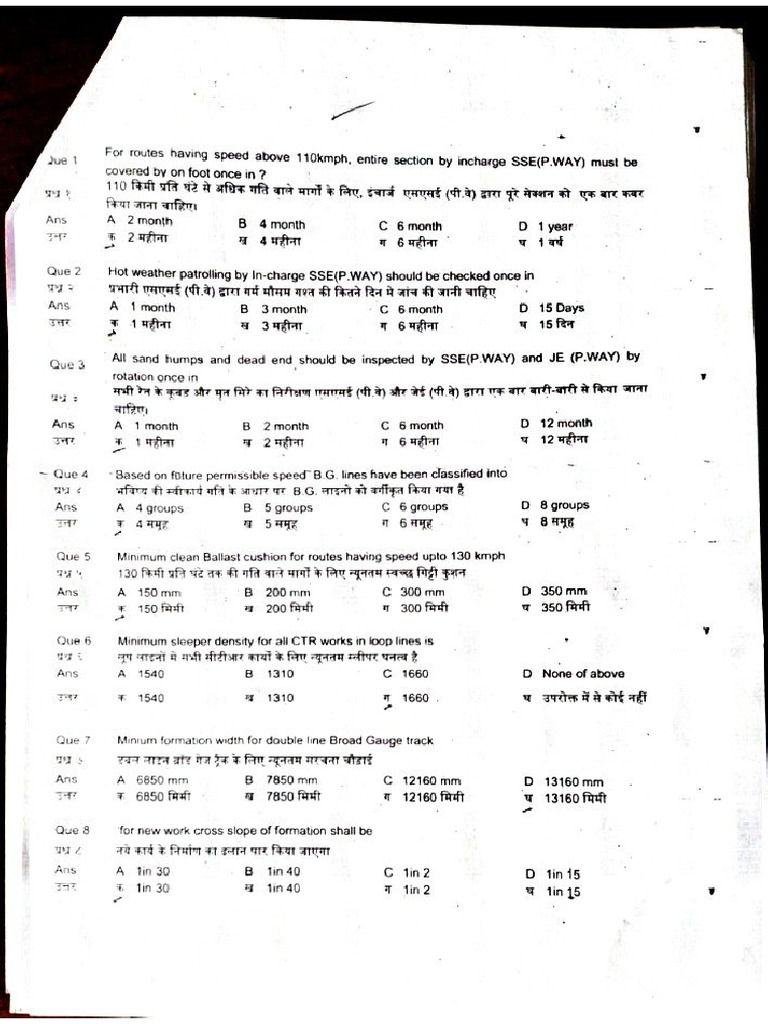 Central Railway Nagpur Division JE P WAY LDCE Exam Question Paper | PDF