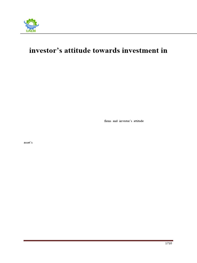 A Study On Investment Options and Investor S Attitude Towards ...